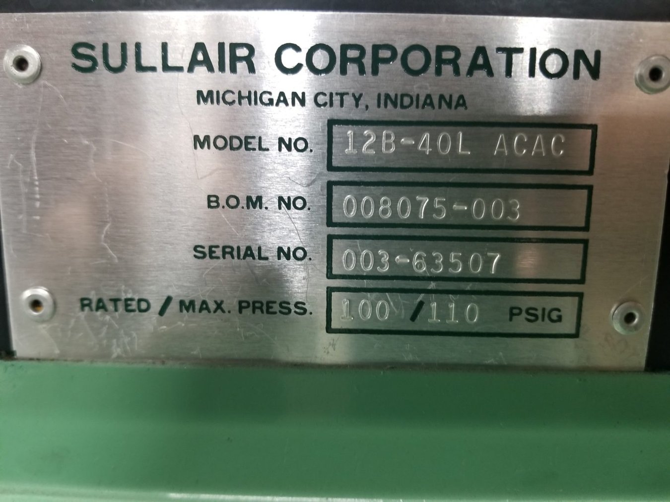 Sullair 12B-40L Compressor - Used Equipment