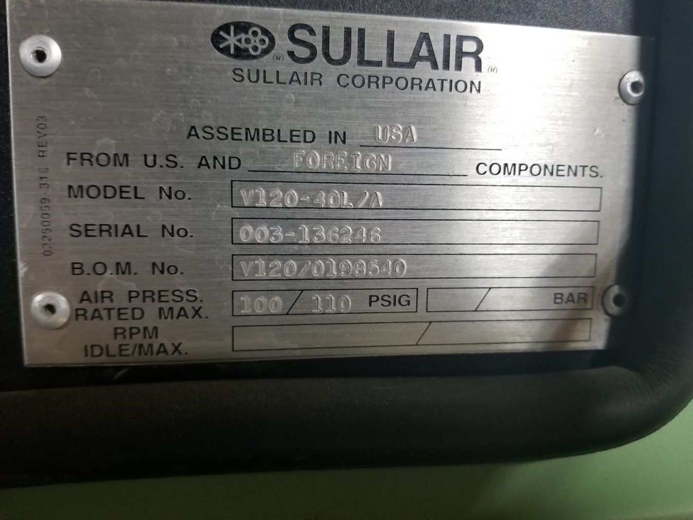 Sullair LS120 Compressor - Used Equipment